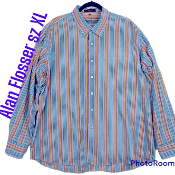 Alan Flusser | Shirts | Alan Flusser Shirt Hidden Button Down Collar Multicolor Striped Long ...